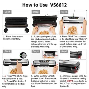 Toprime Vacuum Sealer Machine VS6612, 80Kpa Powerful Food Sealer Built-in Cutter with Sealing Bag and Hose, Vacuum Air Sealing System for Seal a Meal and Sous Vide