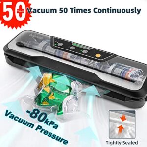 Toprime Vacuum Sealer Machine VS6612, 80Kpa Powerful Food Sealer Built-in Cutter with Sealing Bag and Hose, Vacuum Air Sealing System for Seal a Meal and Sous Vide