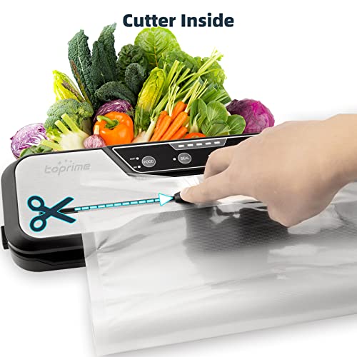 Toprime Vacuum Sealer Machine VS6612, 80Kpa Powerful Food Sealer Built-in Cutter with Sealing Bag and Hose, Vacuum Air Sealing System for Seal a Meal and Sous Vide