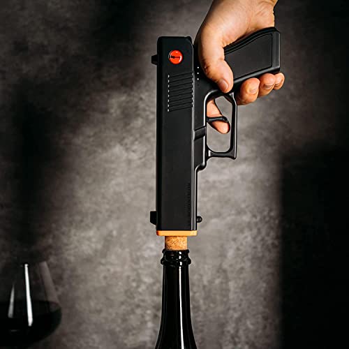 Electric Gun Wine Corkscrew Bottle Opener - Rechargeable Holster Base Cordless Battery - Automatically Open Wines Multifunctional Electronic Cork Puller - Guns Enthusiasts Gift & Vino Lovers (Black)