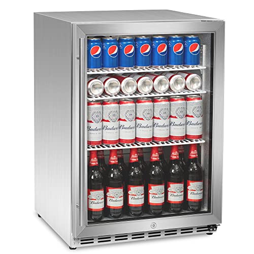 ICEJUNGLE Beverage Refrigerator, 24 inch Beverage Refrigerator Cooler, Built-in or Free Standing 160 Cans Under Counter Beverage Beer Fridge for Outdoor, Kitchen and Home use