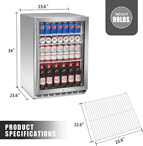 ICEJUNGLE Beverage Refrigerator, 24 inch Beverage Refrigerator Cooler, Built-in or Free Standing 160 Cans Under Counter Beverage Beer Fridge for Outdoor, Kitchen and Home use