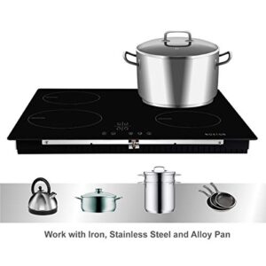 NOXTON Induction Cooktop, Electric Stove Built-in 4 Burners Induction Cooker Black Glass with Touch Control Child Lock Timer Hard Wire Easy Cleaning 6400W 220~240V