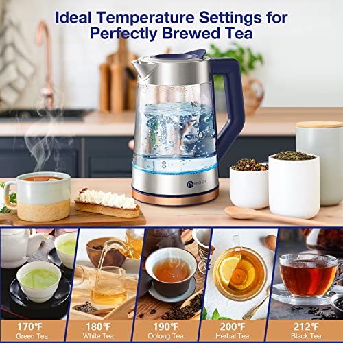 JOY Kitchen Electric Kettle Temperature Control, 1.7L Glass Tea Kettle with LED Display, Digital Temperature Color Indicators, 1 Hour Keep Warm, Auto Shut Off and Boil Dry Protection, 1500W