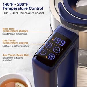 JOY Kitchen Electric Kettle Temperature Control, 1.7L Glass Tea Kettle with LED Display, Digital Temperature Color Indicators, 1 Hour Keep Warm, Auto Shut Off and Boil Dry Protection, 1500W