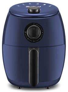 elite gourmet eaf-0201bg# personal 2.1 qt. compact space saving electric hot air fryer oil-less healthy cooker, timer & temperature controls, pfoa/ptfe free, 1000w, quart, blue gray