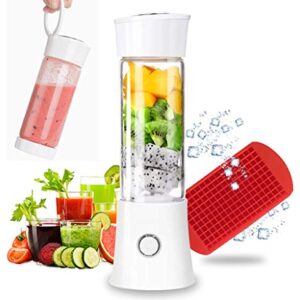 Portable Blender, Smoothie Blender with 16oz Travel Glass Cup and Lid 4000mAh Battery 7.4V Strong Power Personal Size Blender USB Rechargeable Mini Juicer Cup Travel Blender for Shakes and Smoothies with Stainless Steel 6 Blades BPA Free(White)