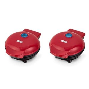 dash dms001rd mini maker electric round griddle + included recipe book, red & mini maker portable grill machine + panini press with recipe guide – red