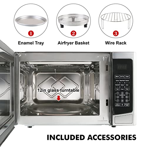 JALANTEK 4-in-1 Microwave Oven with Healthy Air Fry, Toaster Oven, Dehydrator, 1.2 Cu.ft/30L with Easy Clean Interior, Stainless steel