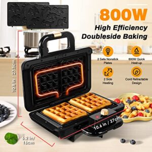 Mini Waffle Maker Waffle Iron Dinosaur Waffle Maker for Kids 7 Unique Dino Waffle in Minutes, Electric Nonstick Waffle Pancakes Maker with Removable Plates Breakfast Maker Machine (Double Set)