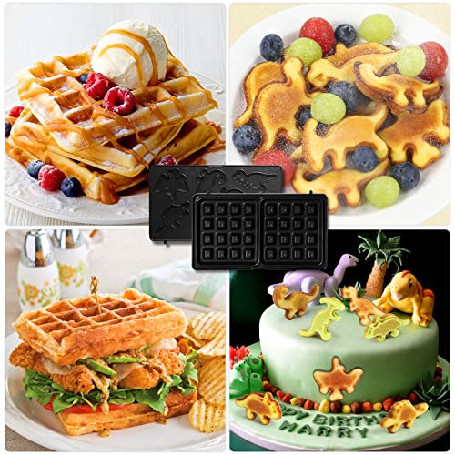 Mini Waffle Maker Waffle Iron Dinosaur Waffle Maker for Kids 7 Unique Dino Waffle in Minutes, Electric Nonstick Waffle Pancakes Maker with Removable Plates Breakfast Maker Machine (Double Set)