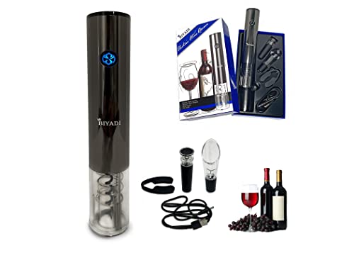 BIYADI Electric Wine Opener Set - Rechargeable Wine Bottle Opener - Automatic Electric Corkscrew Opener for Wine with Foil Cutter, Wine Pourer, Vacuum Stopper, and USB charger - Wine Lover Gift Set