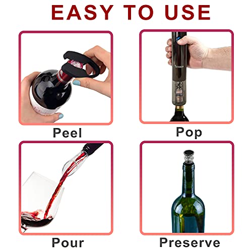 BIYADI Electric Wine Opener Set - Rechargeable Wine Bottle Opener - Automatic Electric Corkscrew Opener for Wine with Foil Cutter, Wine Pourer, Vacuum Stopper, and USB charger - Wine Lover Gift Set