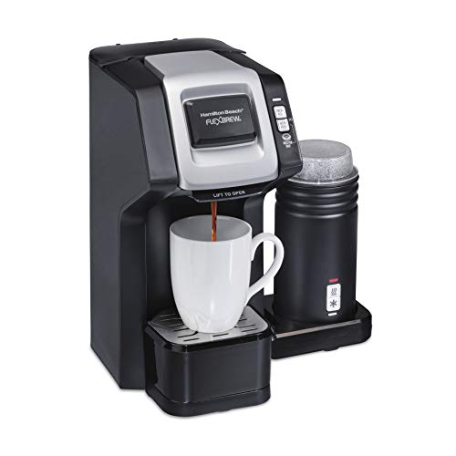 Hamilton Beach FlexBrew Single-Serve Coffee Maker with Milk Frother Compatible with K-Cup Pods and Grounds, 1cups, Black (49949)