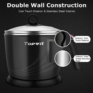 Topwit Electric Hot Pot Mini, 1.2 Liter Electric Cooker, Noodles Cooker, Electric Kettle with Multi-Function for Steam, Egg, Soup and Stew with Over-Heating Protection, Boil Dry Protection, Dual Power