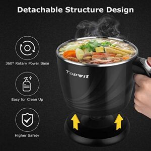 Topwit Electric Hot Pot Mini, 1.2 Liter Electric Cooker, Noodles Cooker, Electric Kettle with Multi-Function for Steam, Egg, Soup and Stew with Over-Heating Protection, Boil Dry Protection, Dual Power