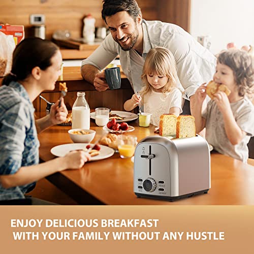 Toaster 2 Slice, Extra Wide Slot Bread Toaster with 7 Shade Settings & Removable Crumb Tray, Stainless Steel 2 Slice Toaster with Bagel Defrost Reheat Cancel Function and LED Display 850W 120V