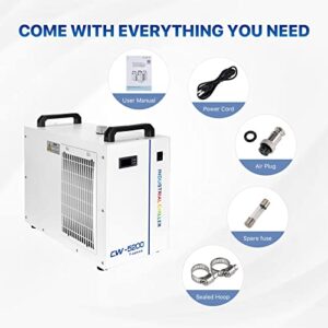 Cloudray Industrial Water Chiller CW-5200DH 6L 0.81HP 3.43gpm Water Cooling System for 60W 70W 80W 90W 100W 120W 130W 150W,CO2 Laser Engraving & Cutting Machines,Cools 5596 Btu/h(Upgraded 5200DG )