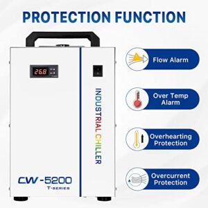 Cloudray Industrial Water Chiller CW-5200DH 6L 0.81HP 3.43gpm Water Cooling System for 60W 70W 80W 90W 100W 120W 130W 150W,CO2 Laser Engraving & Cutting Machines,Cools 5596 Btu/h(Upgraded 5200DG )