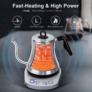 Homtone Gooseneck Electric Kettle, Coffee Pour Over Kettle, Temp Control Tea Kettle, Stainless Steel kettle with 6 Variable Presets, Auto Shutoff, 0.8L