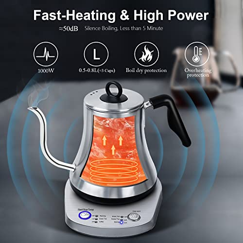 Homtone Gooseneck Electric Kettle, Coffee Pour Over Kettle, Temp Control Tea Kettle, Stainless Steel kettle with 6 Variable Presets, Auto Shutoff, 0.8L