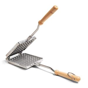 kings county tools stovetop handheld waffle maker | great for camping & kitchen | 5” long beechwood grip | makes a perfect breakfast treat | food grade safe | sturdy and durable