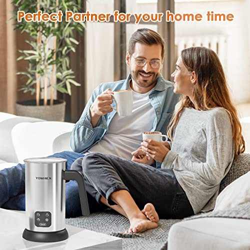 YOWHICK Milk Frother, 4-in-1 Electric Milk Steamer Stainless Steel,10.1oz/300ml Large Capacity, Automatic Hot/Cold Foam Maker and Milk Warmer for Latte, Cappuccinos, Macchiato, Hot Chocolate,120V