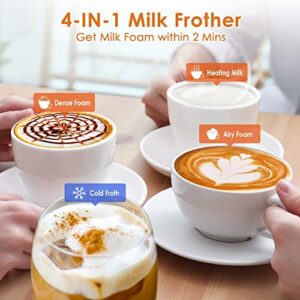 YOWHICK Milk Frother, 4-in-1 Electric Milk Steamer Stainless Steel,10.1oz/300ml Large Capacity, Automatic Hot/Cold Foam Maker and Milk Warmer for Latte, Cappuccinos, Macchiato, Hot Chocolate,120V