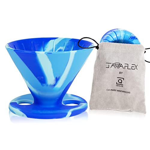 Qullai The Original JavaFlex Premium Foldable Silicone Pour Over Coffee Maker and Storage Pouch. Uses #2 V60 Cone Coffee Filters