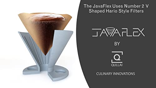 Qullai The Original JavaFlex Premium Foldable Silicone Pour Over Coffee Maker and Storage Pouch. Uses #2 V60 Cone Coffee Filters