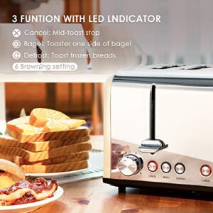 Toaster 4 Slice, CUSIBOX Retro Stainless Steel Extra Wide Slots Toaster with Bagel, Defrost, Cancel Function, 6 Bread Shade Settings, 1650W, Cream