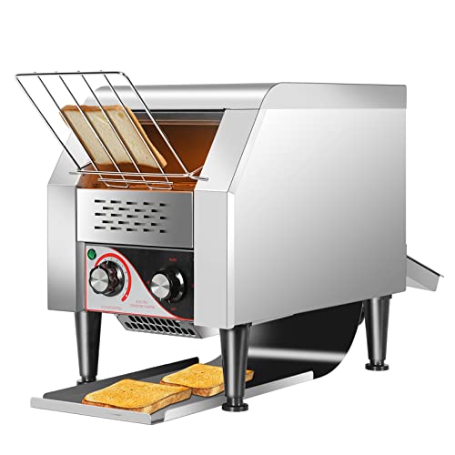 Commercial conveyor toaster 150 slices/hour, 7.3in opening width conveyor toaster For Bread Bagel Breakfast Food, 1300W heavy duty stainless steel toaster for Cafes, Buffets, Restaurants, and Coffee.