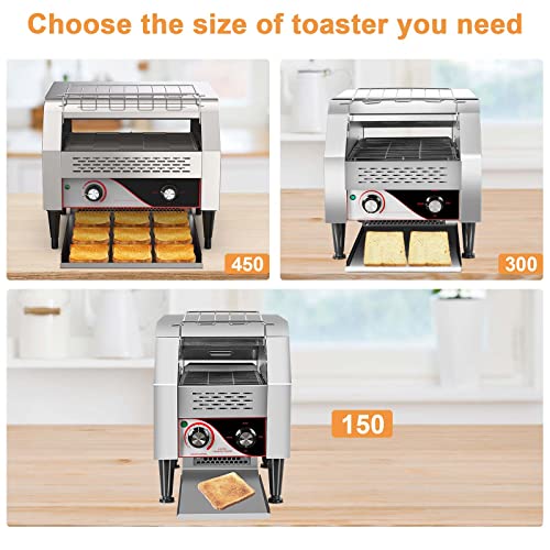 Commercial conveyor toaster 150 slices/hour, 7.3in opening width conveyor toaster For Bread Bagel Breakfast Food, 1300W heavy duty stainless steel toaster for Cafes, Buffets, Restaurants, and Coffee.