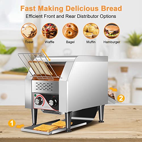 Commercial conveyor toaster 150 slices/hour, 7.3in opening width conveyor toaster For Bread Bagel Breakfast Food, 1300W heavy duty stainless steel toaster for Cafes, Buffets, Restaurants, and Coffee.