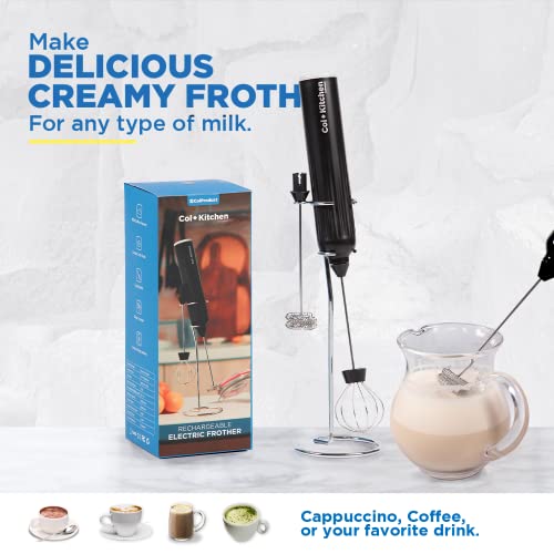 COLPRODUCT – Kitchen tool. Rechargeable drink mixer electric handheld. Milk frother for coffee, bubble tea, chocolate, frappe, and cocktail maker and scrambled eggs. Two mini whisk included.