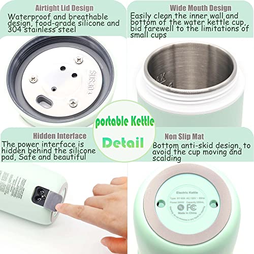 Portable Electric Kettle, Small Mini Electric Kettle Travel Electric Tea Coffee Kettle, Personal Hot Water kettle with 3 Variable Presets, Auto Shut-Off & Boil Dry Protection-350ml Portable Kettle