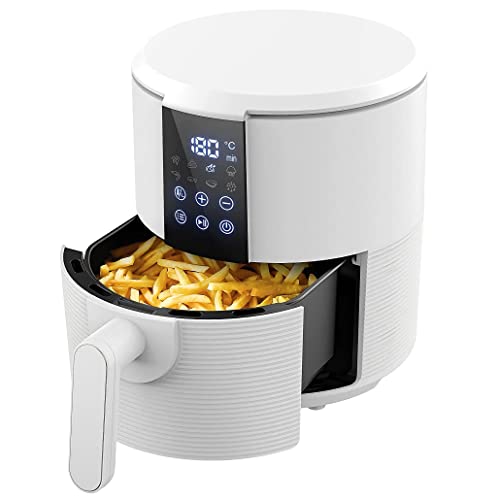 3.5QT Air Fryer with LED Digital Display, Temperature Control, 8 Preset Cooking Modes, Recipe Book (White color) _ Intexca