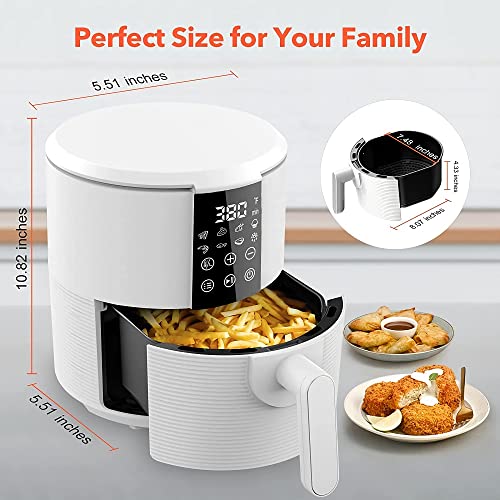 3.5QT Air Fryer with LED Digital Display, Temperature Control, 8 Preset Cooking Modes, Recipe Book (White color) _ Intexca