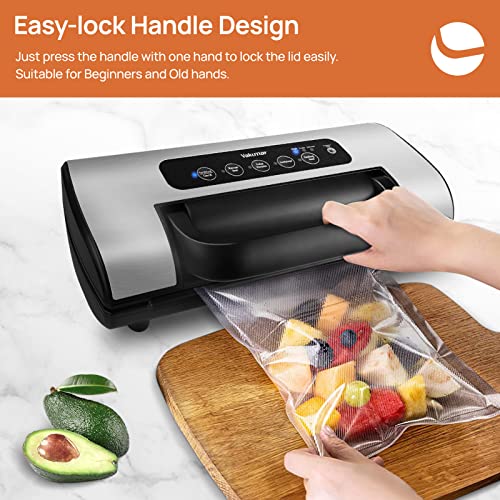 Food Vacuum Sealer Machine, Vakumar 3206 patented handle food vacuum sealer, 80kPa super suction force, used more than 200 times will not overheat, with dry / wet 5 kinds of vacuum function suitable for home and commercial use