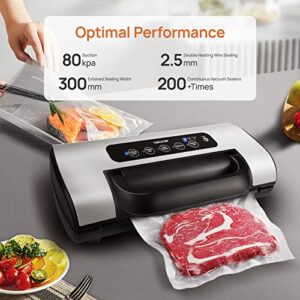 Food Vacuum Sealer Machine, Vakumar 3206 patented handle food vacuum sealer, 80kPa super suction force, used more than 200 times will not overheat, with dry / wet 5 kinds of vacuum function suitable for home and commercial use