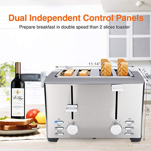 Schloß 4 Slice Toaster, Extra Wide Slot for Bread, Stainless Steel,Warming Rack, 6 Shade Settings, Bagel/Defrost/Cancel with Removal Crumb Tray (THT-3012D)