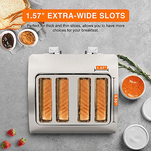 Schloß 4 Slice Toaster, Extra Wide Slot for Bread, Stainless Steel,Warming Rack, 6 Shade Settings, Bagel/Defrost/Cancel with Removal Crumb Tray (THT-3012D)