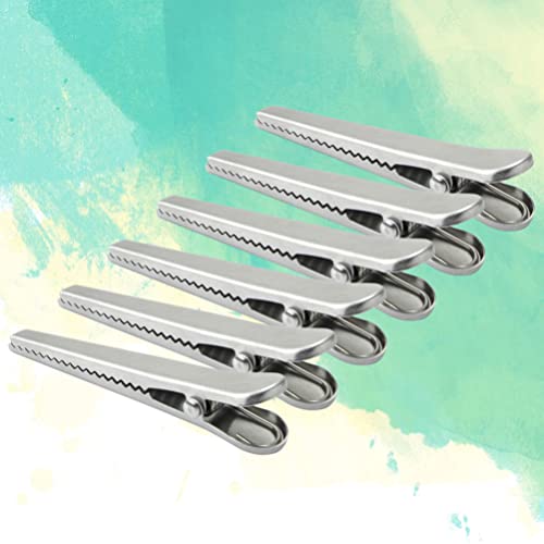 YARNOW Set of 6 Stainless Steel Jaw Sealing Clips, 4.5 Inch Stainless Steel Alligator Clips, Bag Sealing Clips for Snack Bread Coffee Food Bag (Silver)