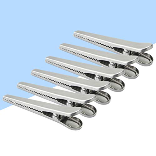 YARNOW Set of 6 Stainless Steel Jaw Sealing Clips, 4.5 Inch Stainless Steel Alligator Clips, Bag Sealing Clips for Snack Bread Coffee Food Bag (Silver)