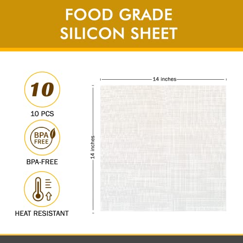 HippoHome Pack of 10 Silicone Dehydrator Sheets, Food Grade Silicone Coated Sheets, Square & 14X14 inches, Can Be Cut into Different Shapes & Sizes (10Pcs per Pack)