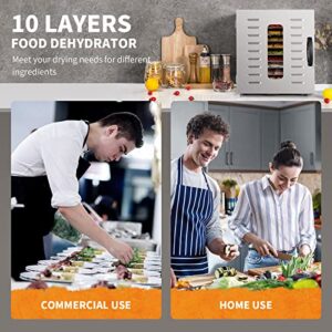 10 Trays Food Dehydrator, All Stainless Steel Dehydrator Food Dryer for Jerky, Meat, Herbs, Vegetable, and Fruit, 1000W Preserve Food Nutrition Professional Household Dryer (67 Recipes)