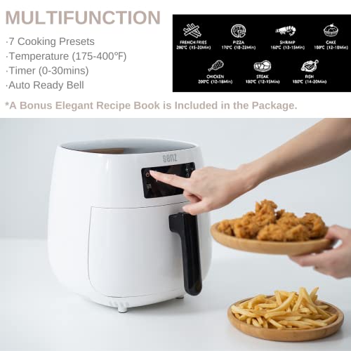 SenzTronics 4.3 Quart Air Fryer, Electric Hot Air Fryers Oilless Cooker with Digital LCD Touch Screen, Nonstick Basket, 1400W, UL Listed (White)