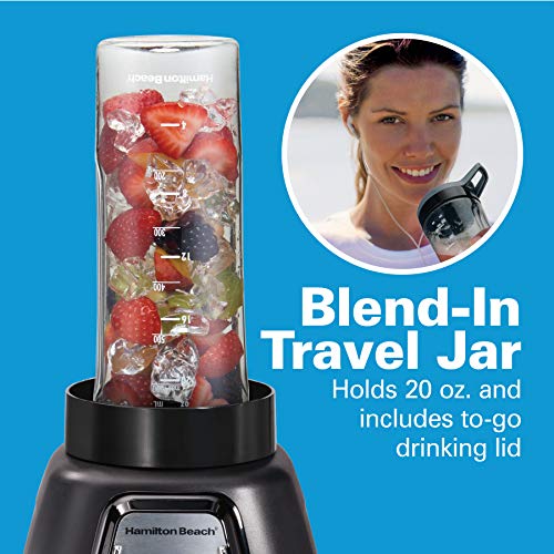 Hamilton Beach Blender and Food Processor Combo With Auto Programs For Smoothie and Ice Crush, Blend-In Portable Travel Cup, 52oz Glass Jar & 3 Cup Food Chopper, 950 Watts, Black (58242)