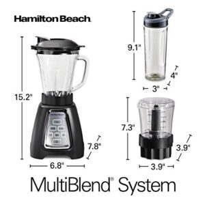 Hamilton Beach Blender and Food Processor Combo With Auto Programs For Smoothie and Ice Crush, Blend-In Portable Travel Cup, 52oz Glass Jar & 3 Cup Food Chopper, 950 Watts, Black (58242)