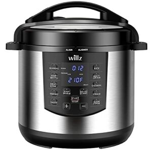 willz 6-in-1 multi-use programmable pressure cooker, slow cooker, rice cooker, steamer, sauté, & food warmer, 6 qt, stainless steel